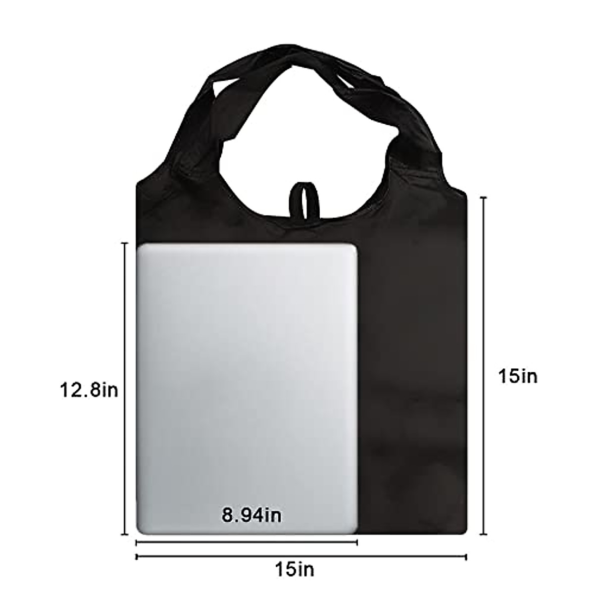 Aricsen 5 Pack 15x4.5x15 Inch Mixed Color Reusable Grocery Bags with Handles Bulk Heavy Duty, Shopping Foldable Kitchen Bags Large Machine Washable for Pocket Lightweight Nylon Polyester Cloth