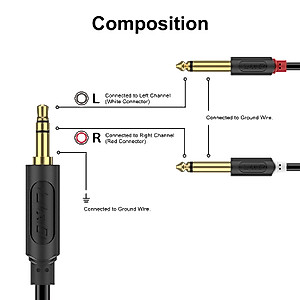J&D 3.5mm 1/8 inch TRS Male to Dual 6.35mm 1/4 inch TS Male Mono Stereo Y-Cable Splitter with Gold Plated Audiowave Series for Amplifiers, Mixer Audio Recorder