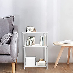 NO MORE TAG 3 Tier End Tables, 3 Shelf Wooden Storage Shelf Small Bedside Table for Office, Premium Wood Coffee Table for Living Room, Kitchen, Home Office, Balcony (White， 1pcs)