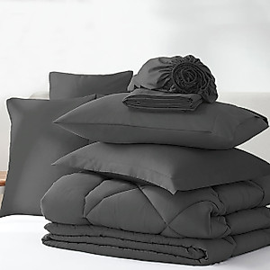 Sleepdown Bed in a Bag Twin Comforter Set with Sheets - 5 Piece, All Season Kids Twin Bedding Sets with Comforter Set for Girls and Boys, Flat Sheet, Fitted Sheet, Pillowcase & Sham (Dark Gray, Twin)