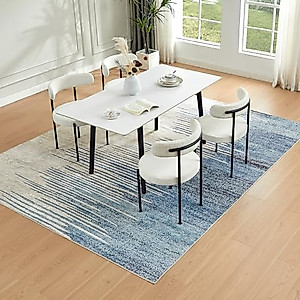 VKLIVING Washable Area Rug 9'x12' Abstract Thin Living Room Non Slip Bedroom Soft Low Pile Machine Washable Lightweight Large Area Rug, Blue&Beige