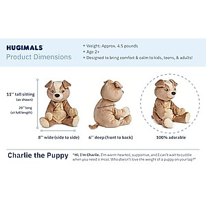 HUGIMALS Charlie The Puppy 4.5 lb Heavy Cute Weighted Comfort Plush Large Unscented Self Care Stuffed Animal for All Ages - Kids, Teens and Adults