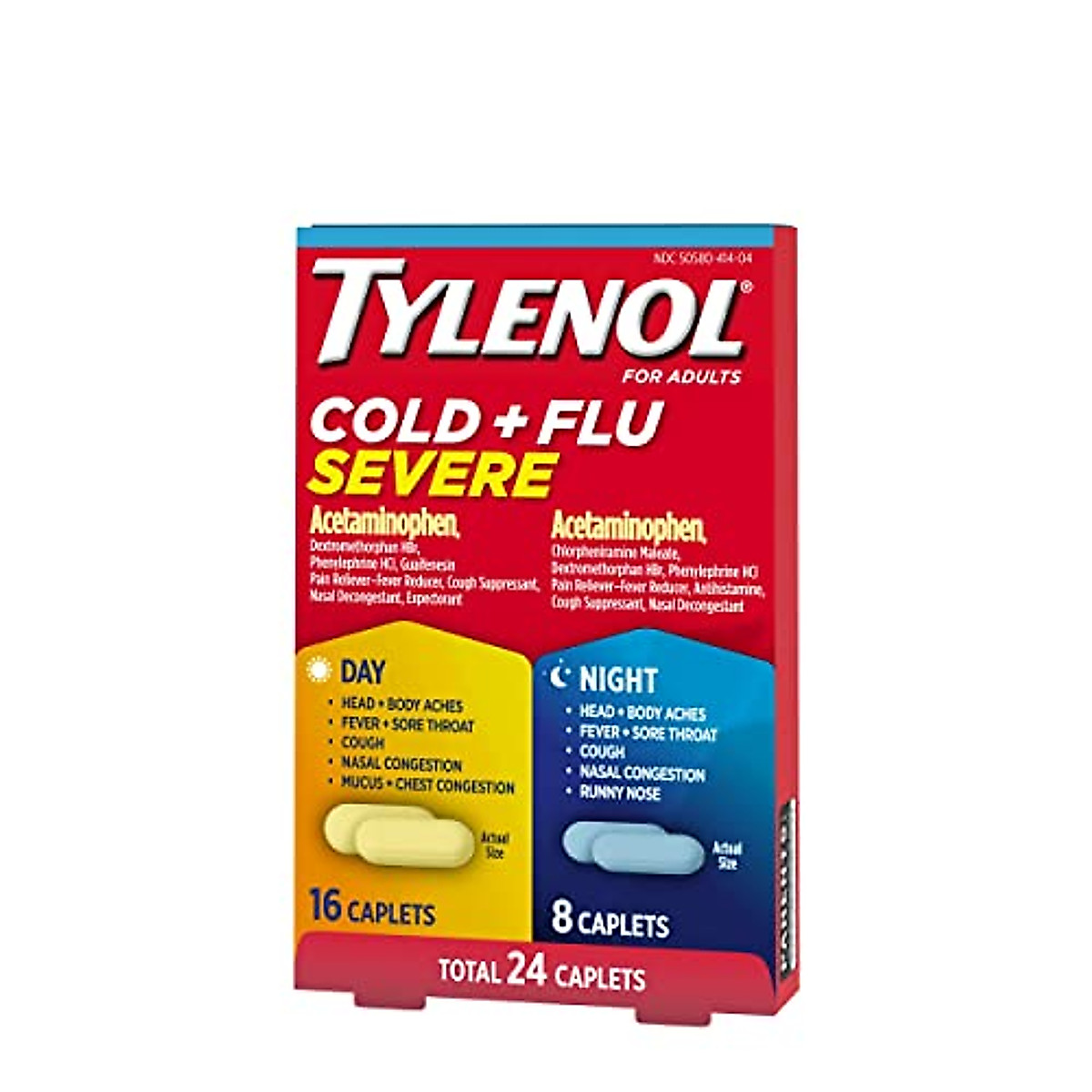 Tylenol Cold + Flu Severe Day & Night Caplets for Fever, Pain, Cough & Congestion Relief, 24 Count
