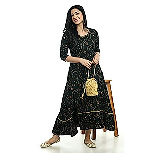 AnjuShree Choice Women Indian Tunic Tops rayon Kurti Dark Green