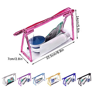 SITAKE 12 Pcs Portable Transparent Cosmetic Bags, Clear Waterproof Makeup Bags with Handle, PVC Travel Toiletry Bags Pouches, Clear Pencil Cases, Stationary Organizers(6 Colors)