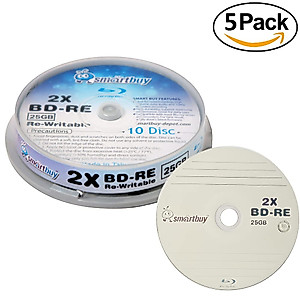 50 Pack Smartbuy 2X 25GB Blue Blu-ray BD-RE Rewritable Branded Logo Blank Bluray Disc