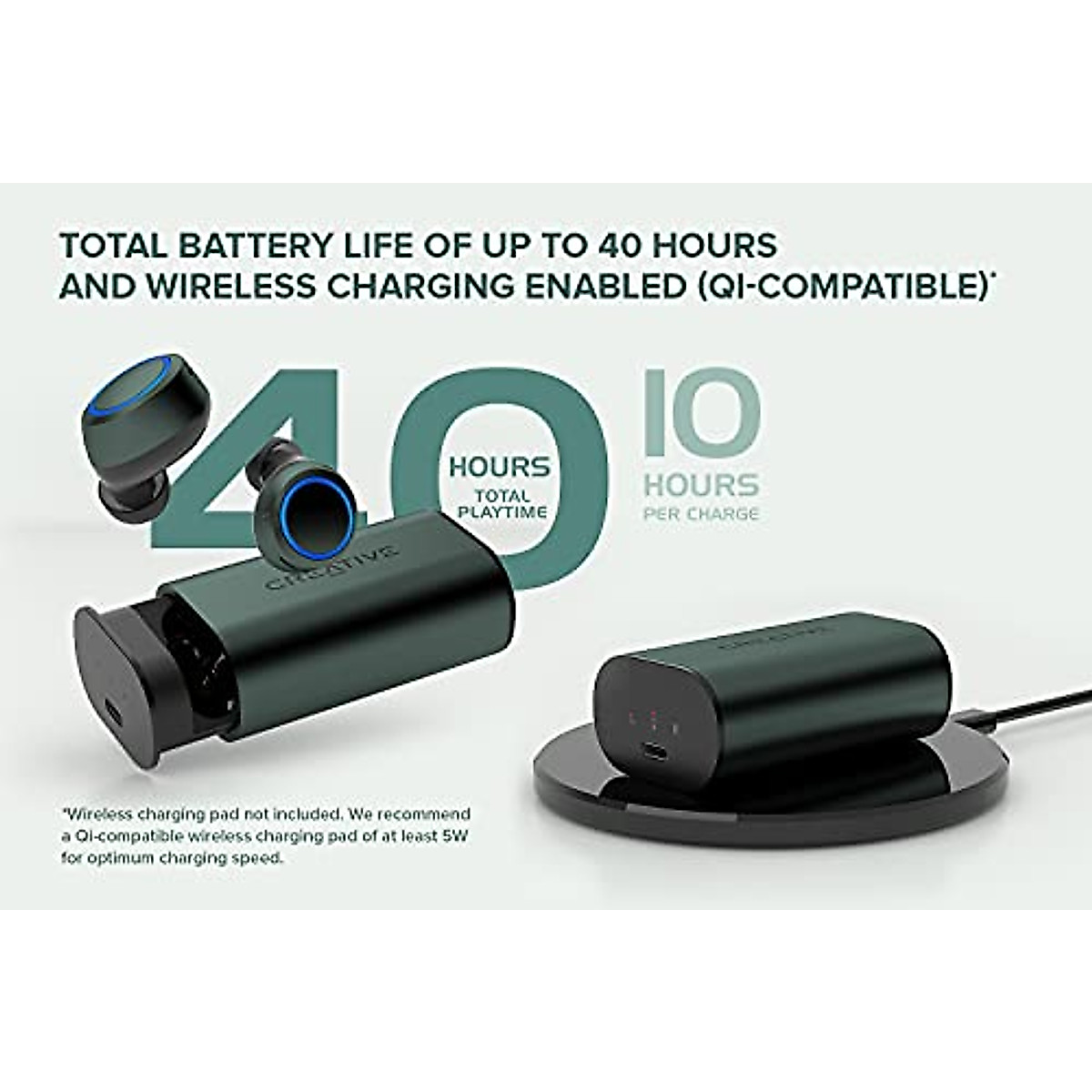 Creative Outlier Air V3 True Wireless Sweatproof in-Ear Headphones with Ambient Mode, Active Noise Reduction, Wireless Charging, Bluetooth 5.2, AAC, Quad Mics, 40hrs Battery / 10hrs per Charge