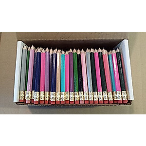 Half Pencils with Eraser - Golf, Classroom, Pew, Short, Mini - Hexagon, Sharpened, Non Toxic, Non-Smudge, 2 Pencil, Wood Cased, Color -Assorted Mix of Colors, (Box of 48) Golf Pocket Pencils ™