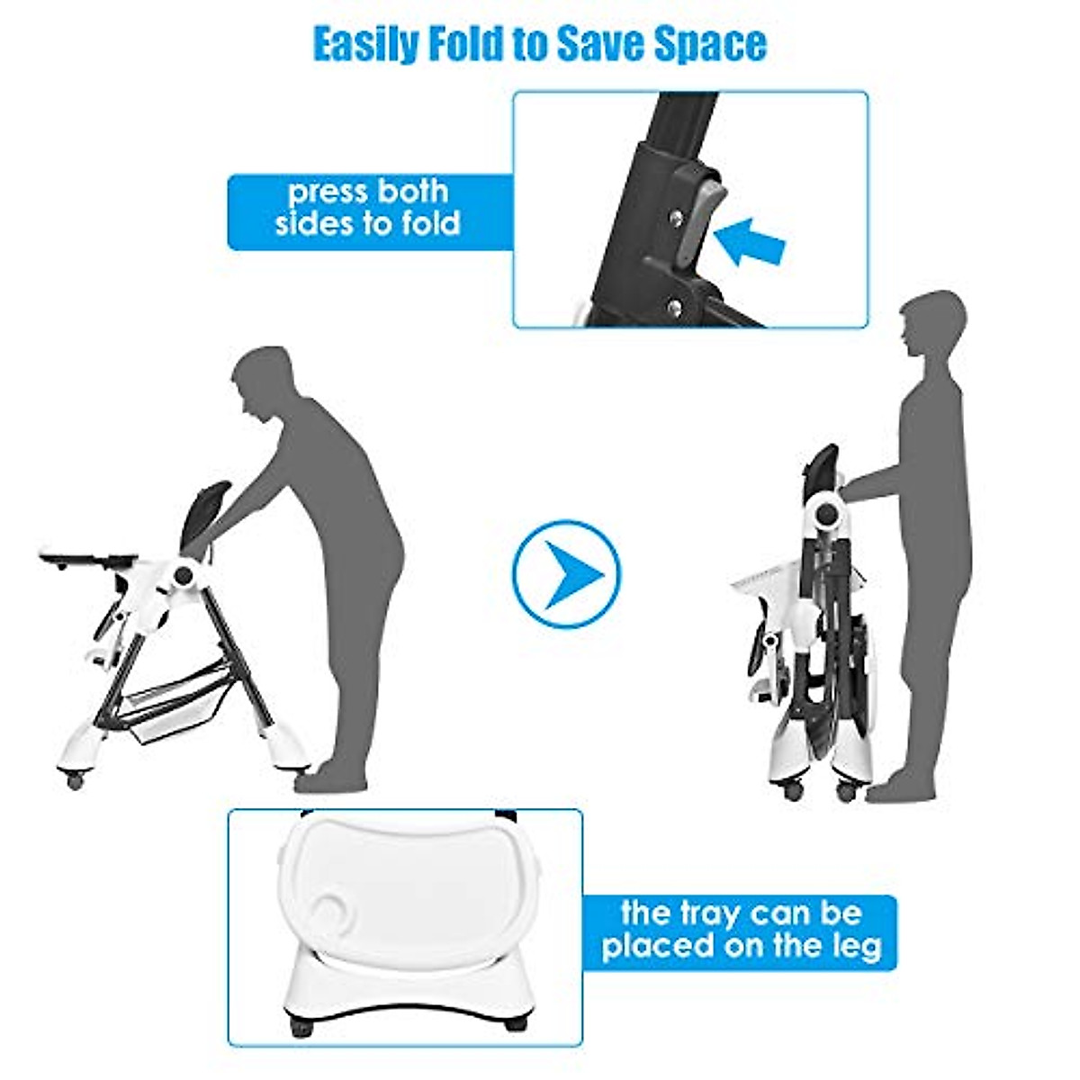 INFANS High Chair with One-Hand Removable Tray, 4 Lockable Wheels & Large Storage Basket - Multi-Adjustable Height, Recline & Footrest, Removable Cushion, Foldable for Baby, Infant& Toddler, Grey