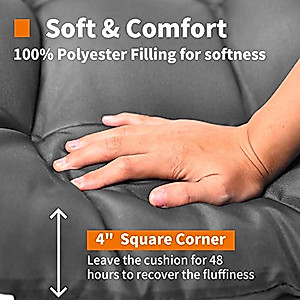 Outdoor Chair Cushion 20”x20”x4”, Tufted Water-Repellent Patio Seat Cushions with Non-Slip Ties, 2 Count, Grey