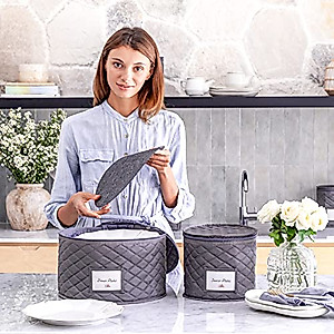 Bulb & Shade 12" Dinner Plate Storage Case - Quilted Plate Storage Containers - Padded Protectors to Store and Transport Your Fine China Dinnerware Dishes - Thick Felt Dividers Included