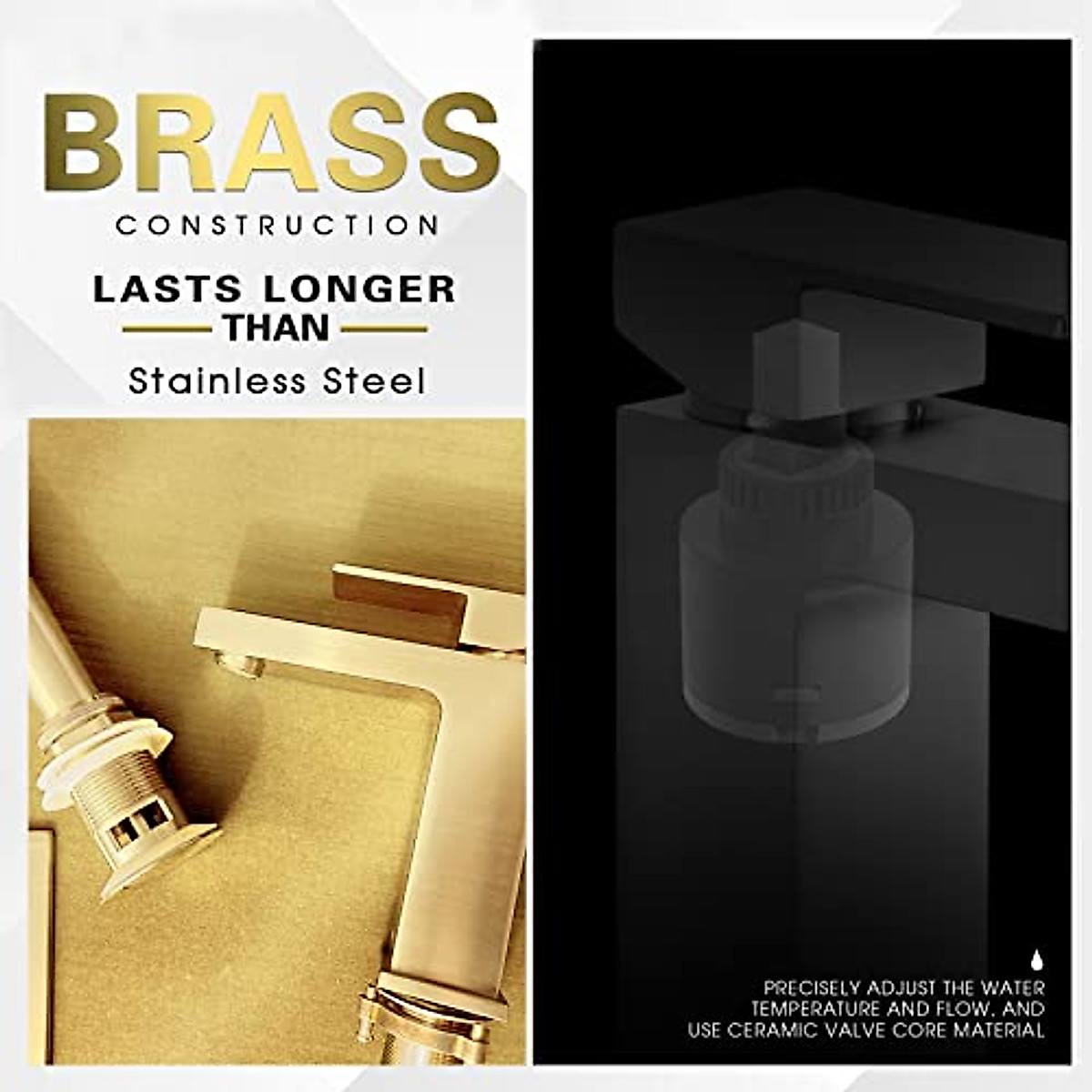 Brushed Gold Bathroom Faucet Single Hole, Modern Brass Bathroom Sink Faucet, Orlando Single Handle Vanity Faucet with Pop-up Drain Assembly and Supply Line, Brushed Gold