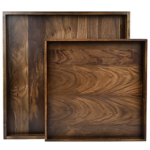 24"x 24" Square Solid Black Walnut Wood Serving Tray Ottoman Tray Extra Large Wood Trays with Handles Wooden Serving Tray for Oversized Ottoman Home Breakfast in Bed Tea Coffee