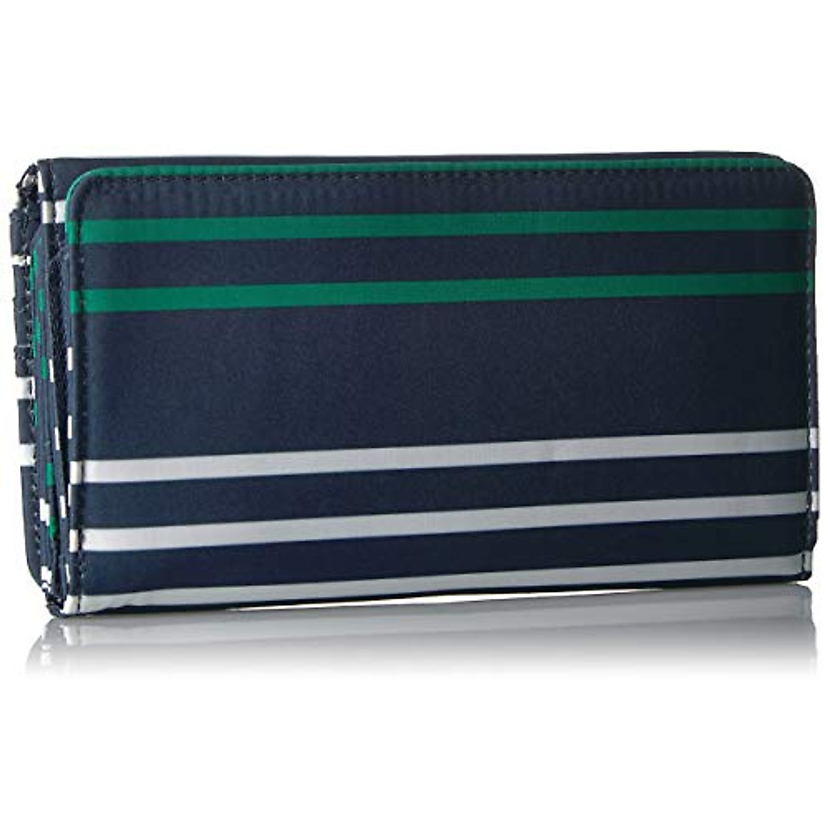 JuJuBe Be Rich Tri-Fold Wallet with Snap Enclosure, Coastal Collection - Providence - Navy/Teal/White Stripes