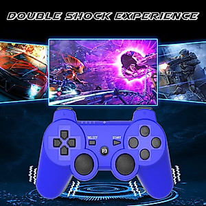 Rzzhgzq 2 Pack PS3 Wireless Controller Playstation 3 Controller Wireless Bluetooth Gamepad with USB Charger Cable for PS3 Console (BLUE+SILVER)