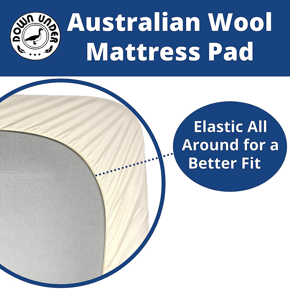 Down Under Wool Mattress Topper, King Size 100% Australian Wool Mattress Pad, 15" Deep Pocket & 0.5" Fleece Padding, Woolmark Certified Organic Mattress Protector, All Season Breathable Mattress Case