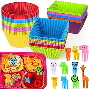 XANGNIER 60 PCS Bento Box Lunch Box Kit, Accessories with Silicone Dividers, Animal Food Picks for Kids,BPA Free