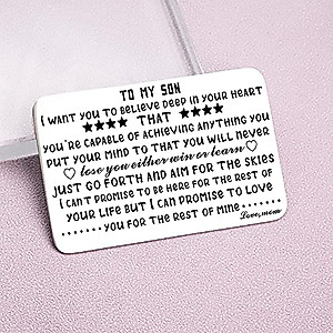 Engraved Wallet Card Insert for Son from MomEngraved Wallet Card Inserts with Inspirational Quotes, Christmas, Birthday, Graduation, Gift Ideas Inspirational Birthday Gifts for Son (Black)