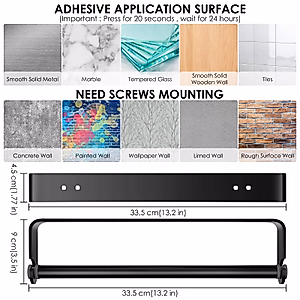 QZNA Paper Towel Holder Self Adhesive & Wall Mount Dispenser Kitchen Tissue Towel Holder Stand Under Cabinet Strong Mounting Removable Wall Tape Black
