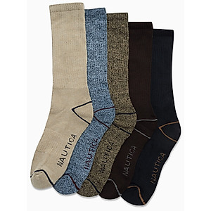 Nautica Men's Dress Socks - Light-Cushion Crew Socks (5 Pack), Size 6-12.5, BrownKhaki