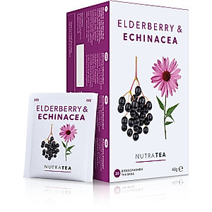 Nutra Tea - Elderberry & Echinacea Tea | Elderberry Tea - Immunity Tea | Immune Tea - 20 Tea Bags - Herbal Tea