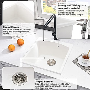 18 Inch Bar Sink Drop In - VASOYO 18"x18" White Drop in Bar Sink Topmount Kitchen Sink Granite Kitchen Sink Single Bowl Rv Kitchen Sink Outdoor Sink with Bottom Grid & Drain