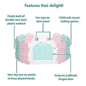 Dream On Me 12 Panel Rumi Baby Playpen in Pink and Blue, Easy to Fold and Store, Fun Game Panel, Indoor and Outdoor Playpen for Babies and Toddlers