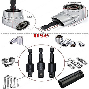 Power Hand Tools,Impact Driver Bit Set,360°Rotatable,3Pcs1/4"3/8"1/2"Hex Shank Set Power Drill Cordless Impact Sockets Bit Set Adapter,1/4Inch Hex Shank,to Drive for Adapters to Use with Drill Chucks