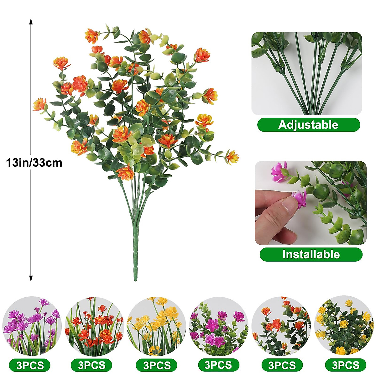 HOGADO Artificial Greenery Stems 4pcs Fake Plants Outdoor UV Resistant Faux Eucalyptus Branches for Home Garden Proch Window Box Decor Green