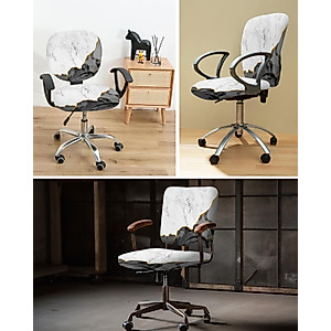 Marble Black Grey 2 Pieces Computer Office Chair Covers Set, Stretchable Desk Rotating Chair Seat Cushion Slipcover Back Covers, Decorative Protectors Cover Minimalist Abstract Gold Modern Art
