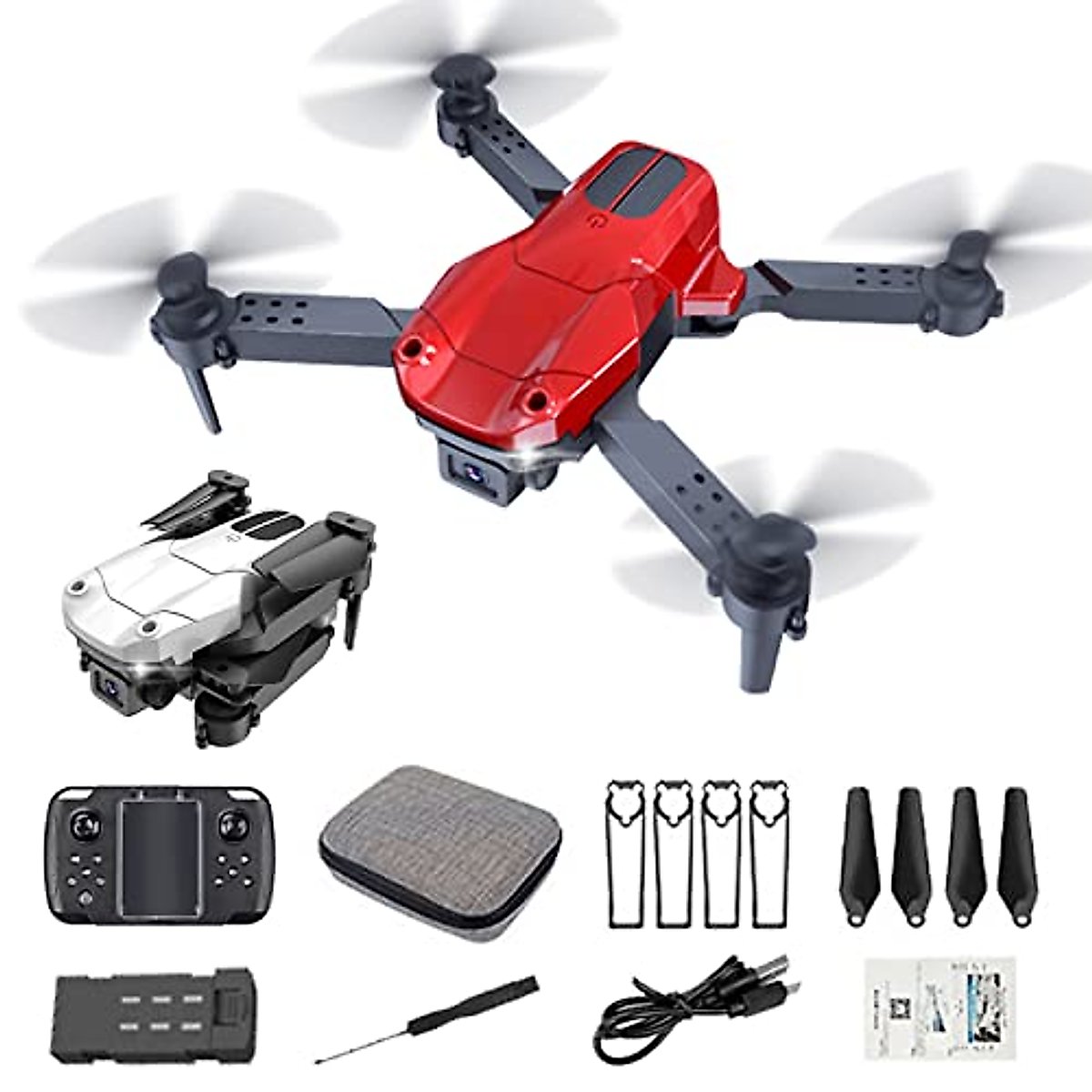 Mini Drone, Foldable Adult Drones with 1080p HD FPV Camera, 3.7V 800mAh RC Quadcopter with Altitude Hold, Headless Mode, One Button Start, Speed Adjustment (Red)