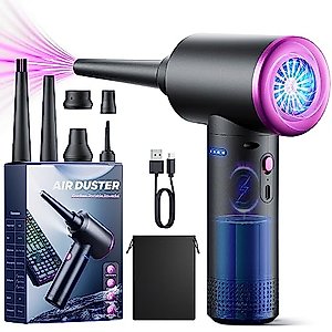 Evaline Compressed air Duster - 3 Gear Adjustable 100000RPM Electric with LED Light, Cordless Blower for Computer Keyboard Car Cleaning Kit 9000mAh Rechargeable Dust Remover, Black