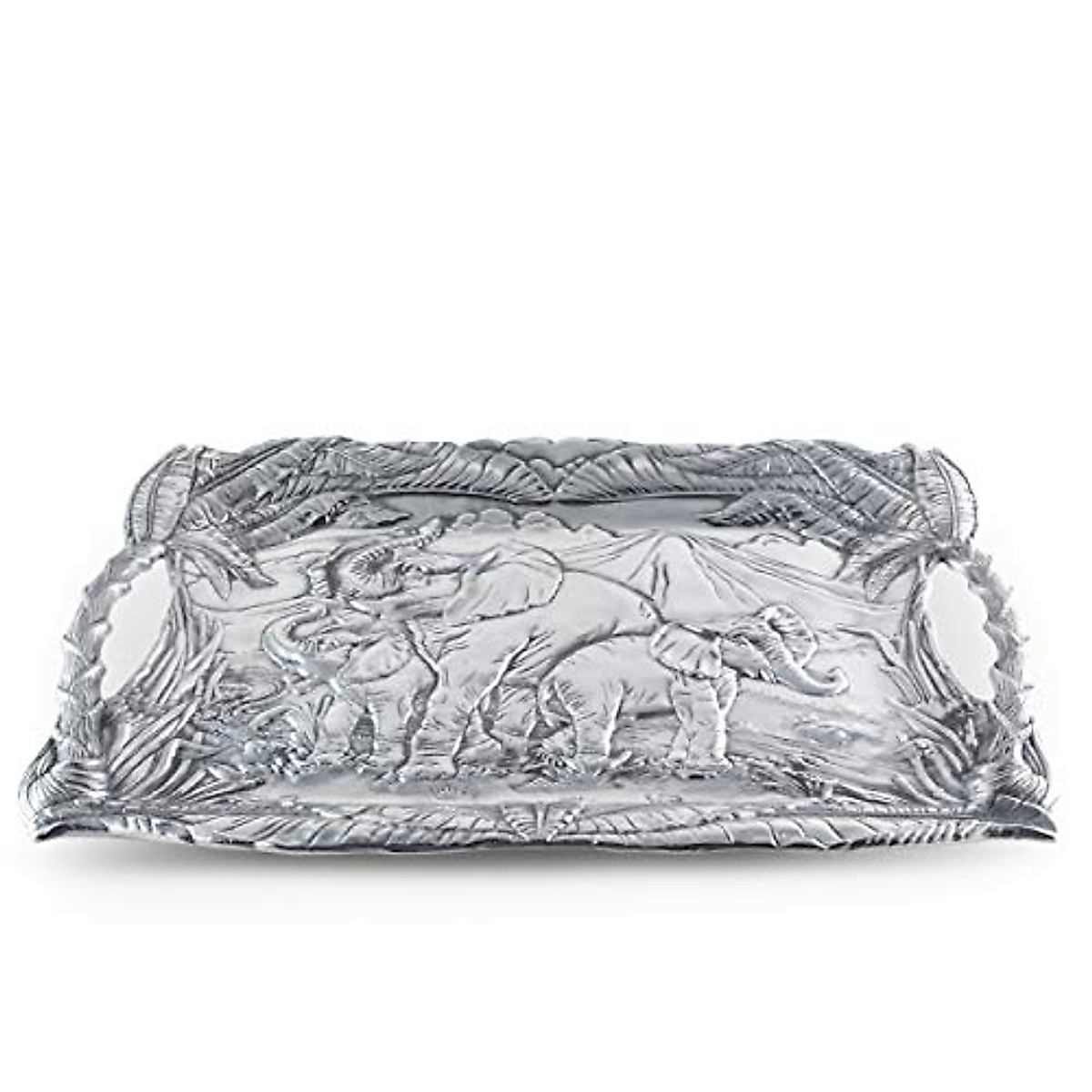 Arthur Court Designs Aluminum Elephant Clutch Tray Breakfast & Dinner Serving for Drinks Snack Fruits, Food Coffee Table Storage Tray for Home Decoration 20.5 inch x 14.5 inch