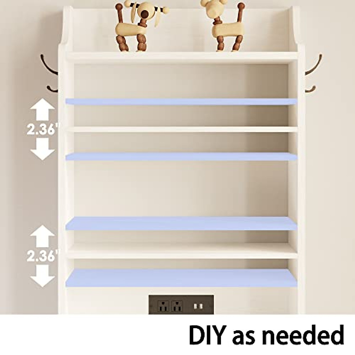 LIKIMIO Night Stand 55" Tall, End Side Table with with Charging Station and Storage Cabinet, Small Bookshelf, for Living Room Office Bedroom, Industrial White