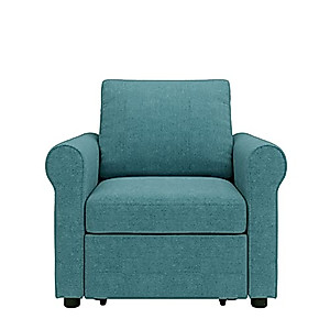 Quarte Modern 3-in-1 Sofa Bed Chair, Convertible Sleeper Chair Bed, Multi-Functional Breathable Linen Sleeper Pull Out Chair Bed, Single Bed with Adjust Backrest (Teal/Linen)
