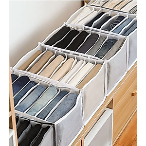 Wardrobe Clothes Organizer for Closet and Mesh Storage for Jeans Folded Clothes, Drawer Organizer Clothes (Jeans with 7 Grids Large White)