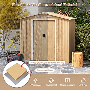 IRONMAX Outdoor Storage Shed, 6x4 FT Galvanized Steel Large Garden Shed w/Lockable Sliding Doors & Air Vent, Wood Grain Style Heavy Duty Waterproof Tool Storage House for Backyard Patio Lawn