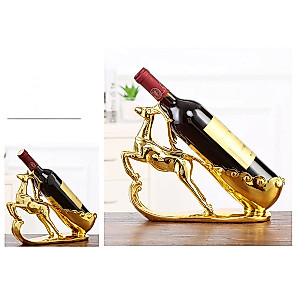 CdyBox Wine Rack Deer Ornaments Single Bottle Holder Stand Wine Cabinet Resin for Living Room Home Décor Gifts (Gold)