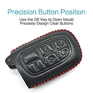 MECHCOS Compatible with fit for 2014 2015 2016 2017 2018 2019 Jeep Cherokee, 2015 Jeep Grand Cherokee Leather Case Key Fob Cover Keyless Car Remote Holder Protecter