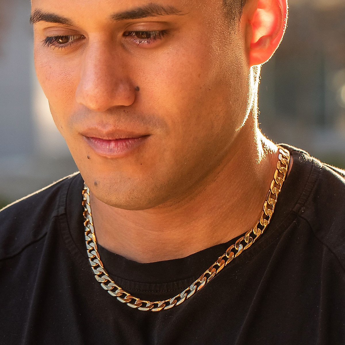 LIFETIME JEWELRY Beveled Cuban Link Curb Chain Necklaces 24k Real Gold Plated (3mm, 6mm & 9.5mm) (22 inches, 9.5mm, Gold)