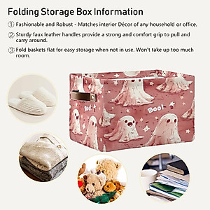 Kigai Halloween Boo Storage Basket with Handles Collapsible Storage Bins Canvas Fabric Storage Organizer for Shelves Closet Bedroom Living Room 1Pack
