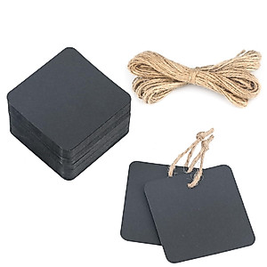 100 PCS Kraft Paper Gift Tags with 100 Feet Jute Twine 2.7’’x 1.5’’ Vintage Wedding Name Tags Price Hang Tags (Black)