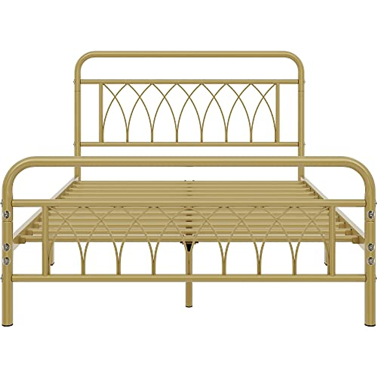 Topeakmart Metal Full Bed Frame Platform Bed with Petal Accented Headboard and Footboard, Ample Under-Bed Storage, Heavy Duty Steel Slat Support, No Box Spring Needed, Antique Gold