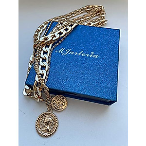 MJartoria Gold Layered Necklaces for Women Trendy Retro Coin Pendant Necklace Dainty Chunky Chain Choker Necklaces for Jewelry Birthday Gifts (Gold, A-Retro Coin-5 in 1 Layered)