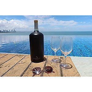 Wine Chiller & Stick - Keeps Wine & Champagne Chilled For Hours - Perfect Gift For Wine Lovers - Portable Insulator Includes Drip-Free Pourer and Aerator - Fits Most 750ml Bottles (Black)