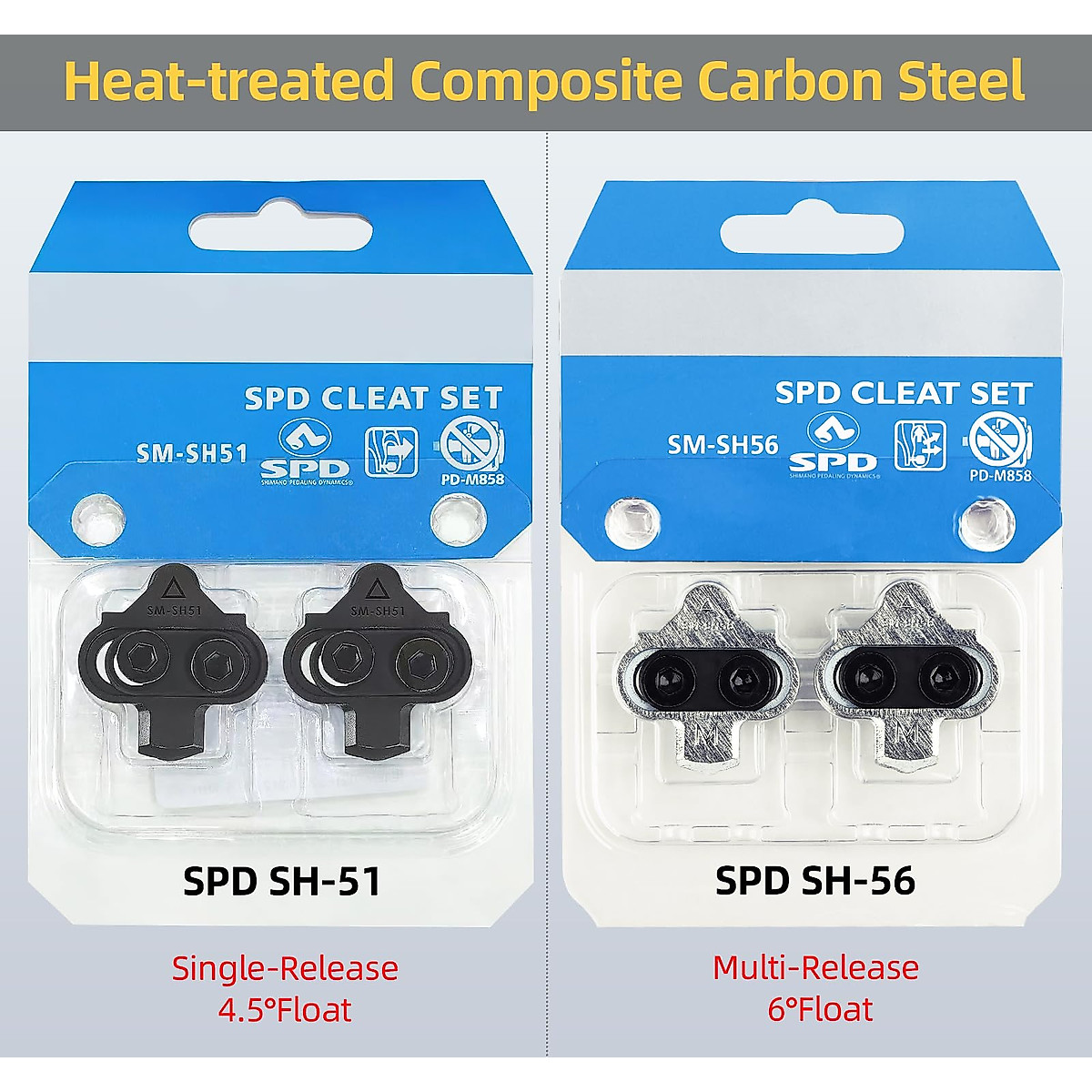 NAACOO Bike Cleats Compatible with Shimano SPD SM-SH51 - Spin Peloton Indoor Cycling Clips & Mountain MTB Bicycle Cleat Set -4° Degree Float (SH51 A)