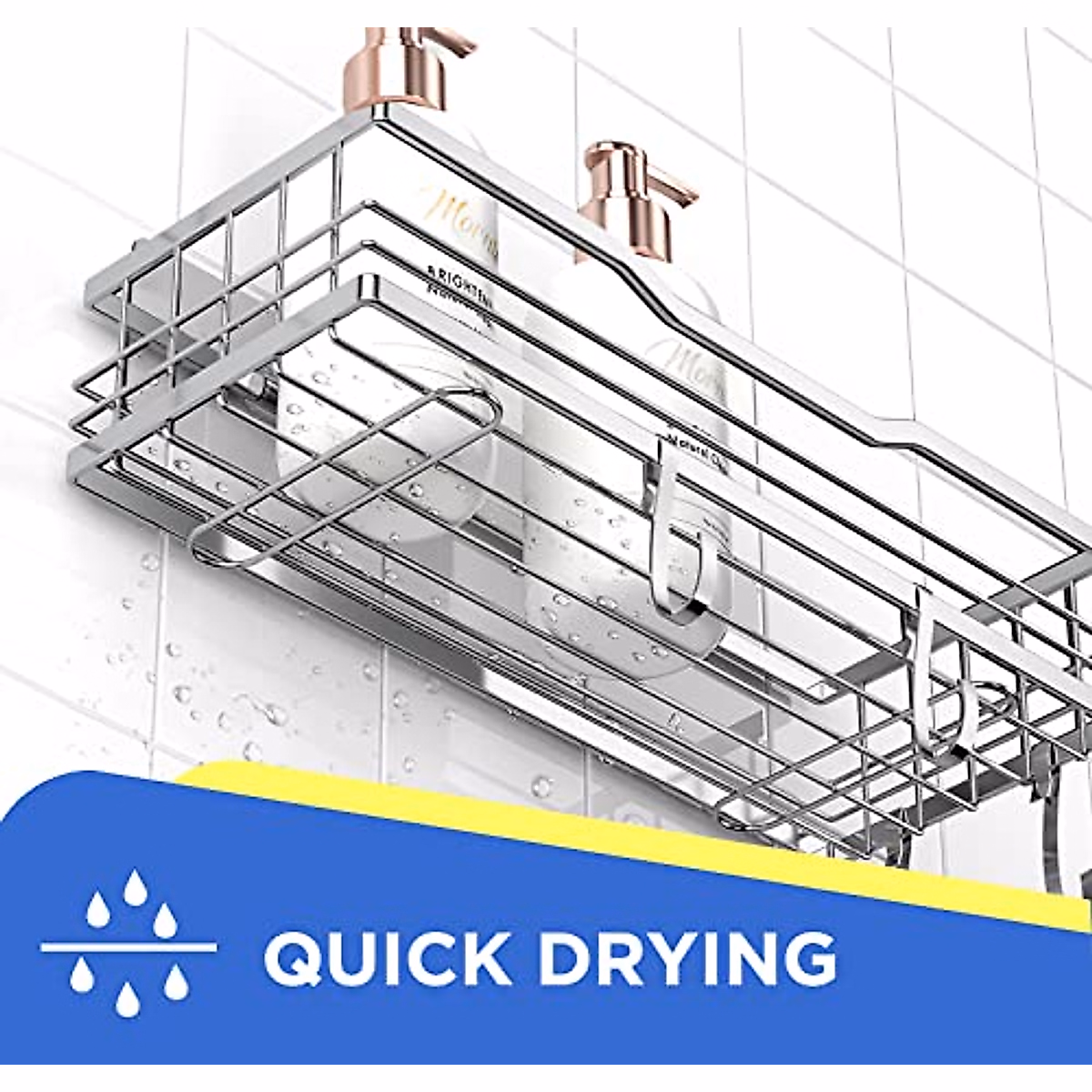 HBlife Self Adhesive Shower Shelves, 2 Pack Shower Caddy with 4 Hooks and Soap Holder, Rustproof Stainless Steel Shower Organizer