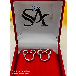 Sidapsjewels 0.18 Ct Mickey Mouse & Minnie Mouse Diamond Outline Stud Earrings 14K White Gold Over