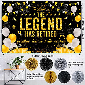 Retirement Party Decorations Men Women, Black Gold Happy Retirement Decorations, Happy Retirement Banner, Retired Backdrop, Balloons, Pompoms, Hanging Swirls, Retirement Card, Cake Topper Set 54pcs