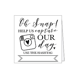 25 Black and White Wedding Hashtag Signs, Vintage Table Top Place Cards or Photo Booth Oh Snap Sign, Quotes for Wedding, Wedding Reception or Ceremony Decor